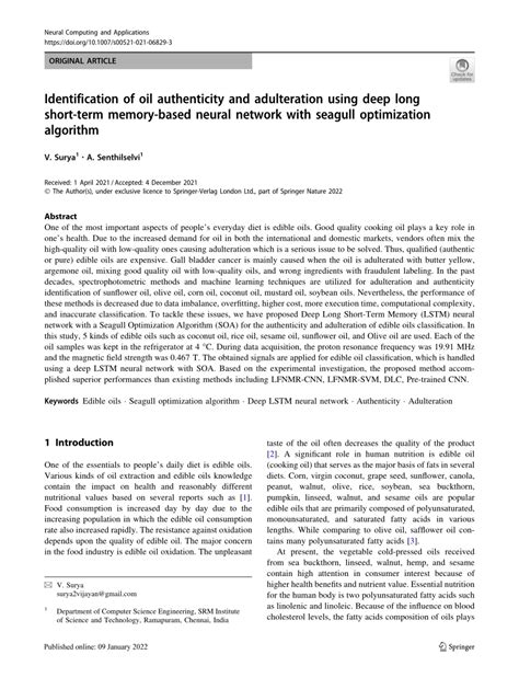 pdf identification of oil authenticity and adulteration using deep long short term memory