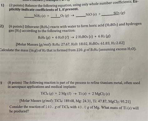 solved 1 2 points balance the following equation using
