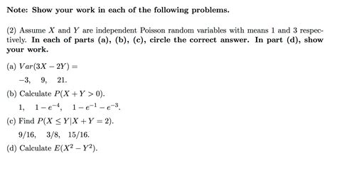 solved assume x and y are independent poisson random