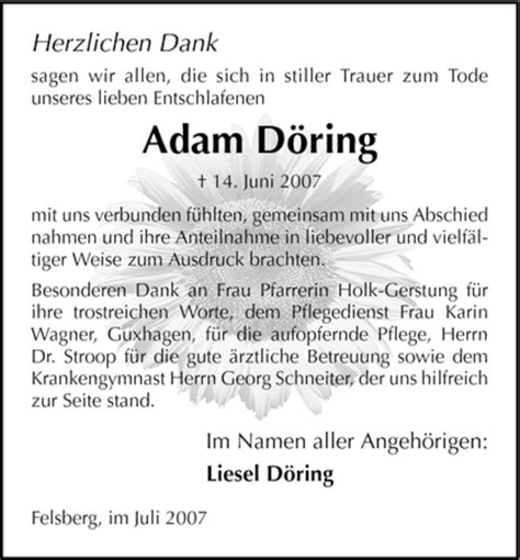 Traueranzeigen von Adam Döring Trauer HNA de