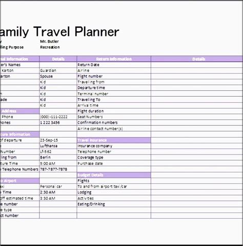 Trip Planning Excel Template