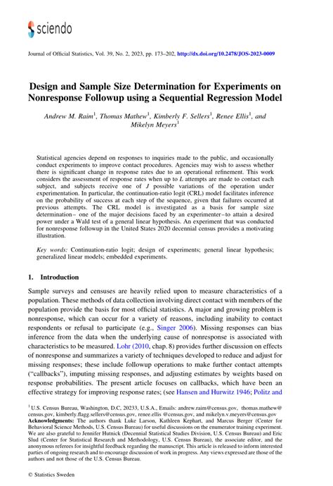 pdf design and sample size determination for experiments on nonresponse followup using a