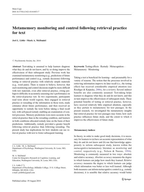 metamemory monitoring and control following retrieval practice for text pdf recall memory