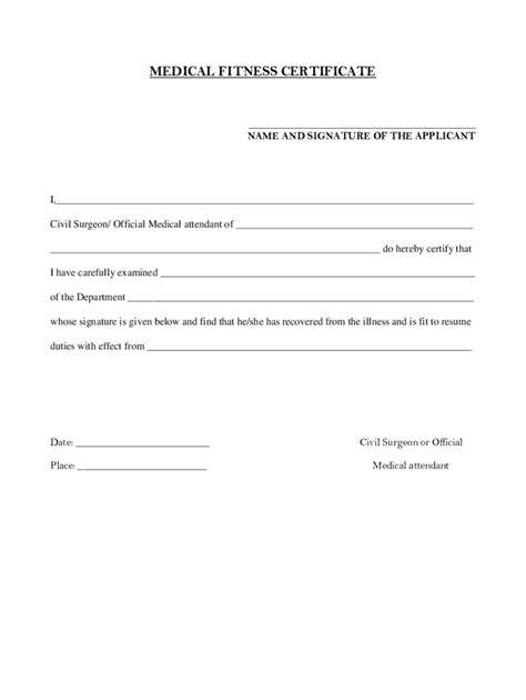 Fillable Online MEDICAL CERTIFICATE OF FITNESS TO RETURN TO Fax