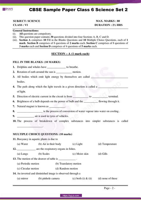 Sample Question Paper For Class Cbse Science Term