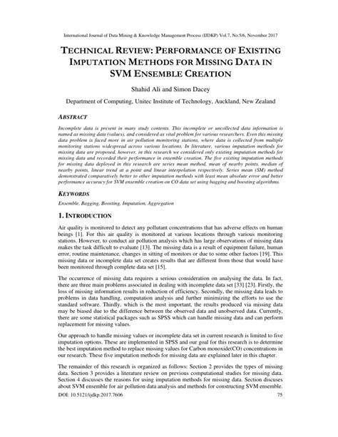 pdf technical review performance of existing imputation methods for missing data in svm