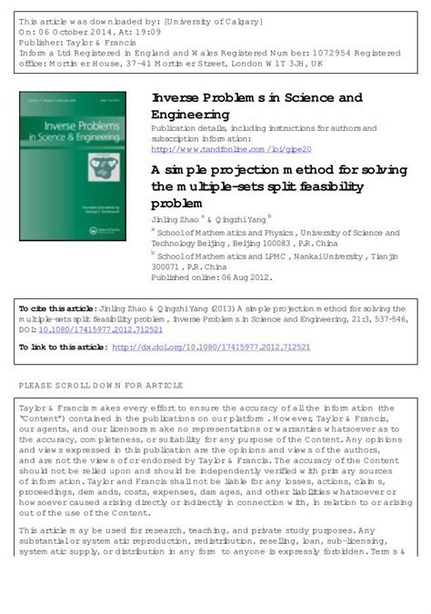 pdf a simple projection method for solving the multiple sets split feasibility problem