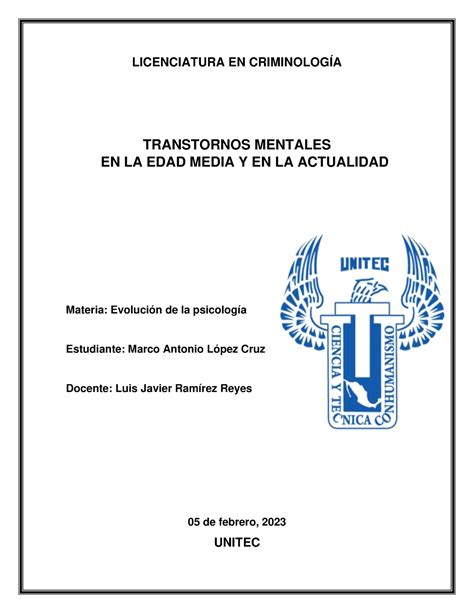 Entregable 1 Marco TRANSTORNOS MENTALES EN LA EDAD MEDIA Y EN LA