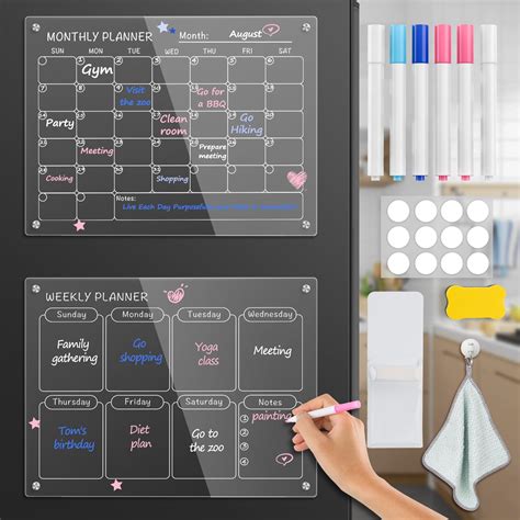 Goldwise Magnetic Calendar For Fridge 2 Sets Of Acrylic Clear Monthly