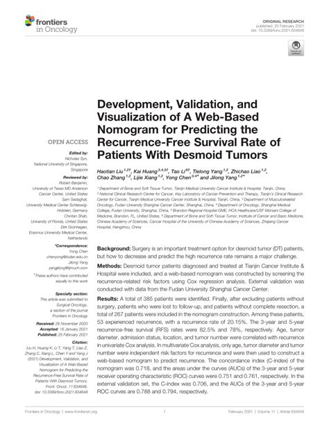 pdf development validation and visualization of a web based nomogram for predicting the
