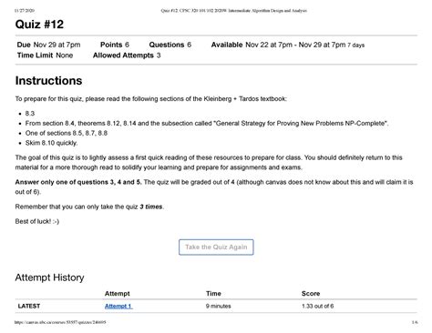 Quiz Cpsc W Intermediate Algorithm Design And