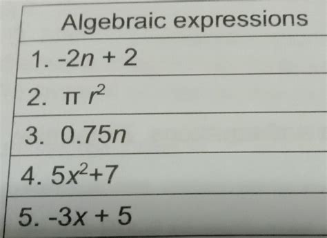 determine the constants and the variables in each algebraic expressions complete the