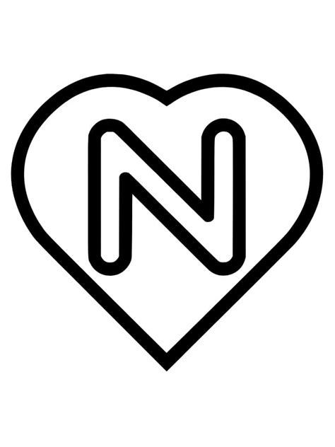 Dibujos de Letra N en el Corazón para Colorear para Colorear Pintar e