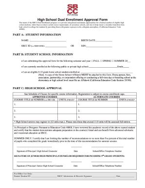 Fillable Online Sbcc Dual Enrollment Approval Form Santa Barbara City