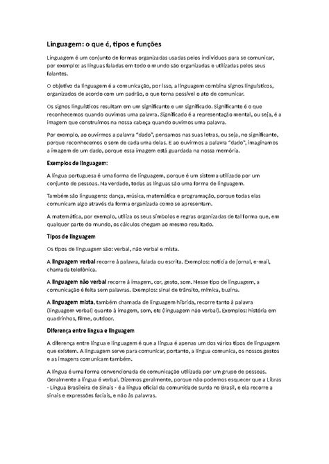 Tipos De Linguagem Elaborar Perguntas E Respostas Linguagem O Que