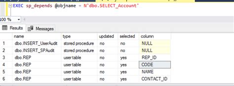 how to find dependencies of stored procedures in sql server abort retry fail