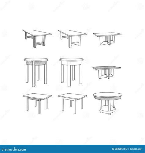 Set Of Table Line Art Style Collection Modern Abstract Furniture Logo