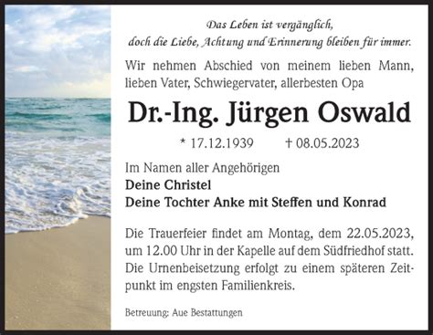 Traueranzeigen von Jürgen Oswald abschied nehmen de