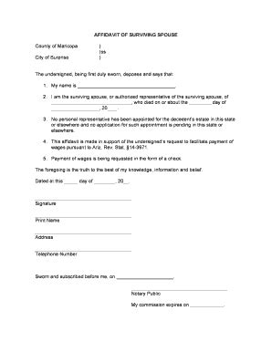 Fillable Online Affidavit Of Surviving Spouse City Of Surprise Fax