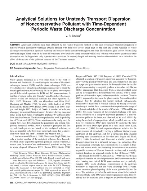 pdf analytical solutions for unsteady transport dispersion of nonconservative pollutant with