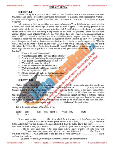 PDF ListaFacultati Ro Subiecte Admitere Academia Fortelor 2007