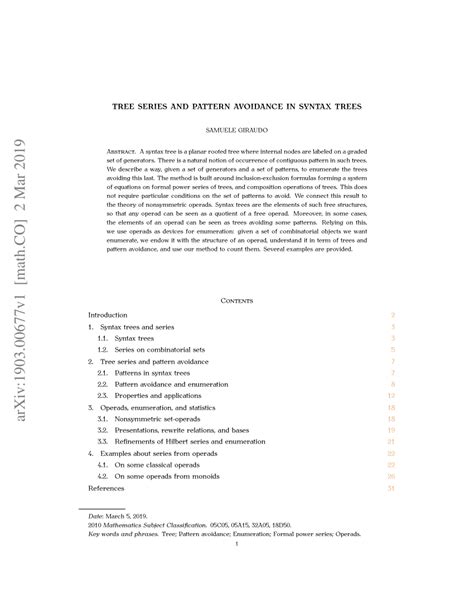 pdf tree series and pattern avoidance in syntax trees