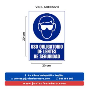 SEÑAL USO OBLIGATORIO DE LENTES DE SEGURIDAD VINIL ADHESIVO 20X30 cm