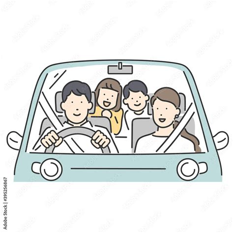 仲良く車でお出かけするファミリー家族のイラスト素材 Векторне зображення Stock Adobe Stock