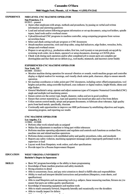 Resume For Cnc Operator