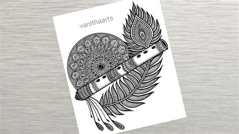 How To Draw Mandala For Beginners Flute Feather Mandala Art Flute