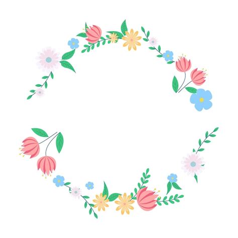 Círculo lindo flor guirnalda vector ilustración aislado Vector Premium