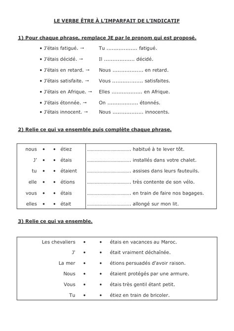 L imparfait de l indicatif le verbe être exercices 1 AlloSchool