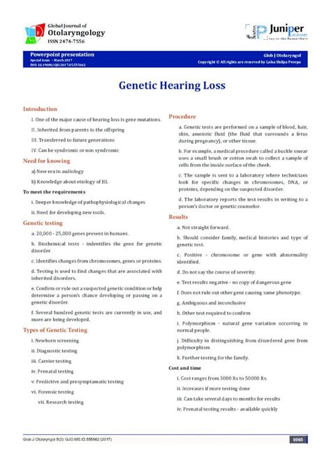 PDF Genetic Hearing Loss JuniperFigure 1 Classification Of Genetic