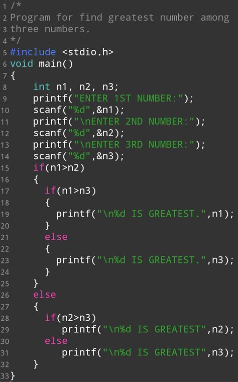 program for find greatest number among three numbers world programming
