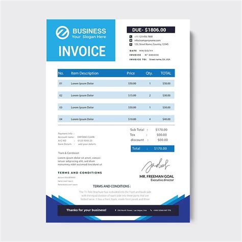Blue Minimal Professional Invoice Design Freepng