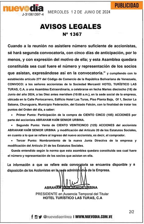 Convocatoria Asamblea Extraordinaria De Accionistas Sociedad Mercantil