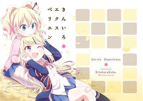 Safebooru 2girls Alice Carteret Bandaid Blonde Hair Blue Eyes Fang Jacket Kiniro Mosaic