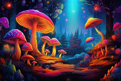 Premium Photo Colorful Mushrooms In Psychedelic Forest Glowing Dmt