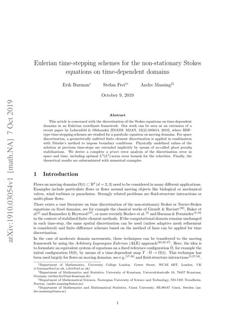 pdf eulerian time stepping schemes for the non stationary stokes equations on time dependent
