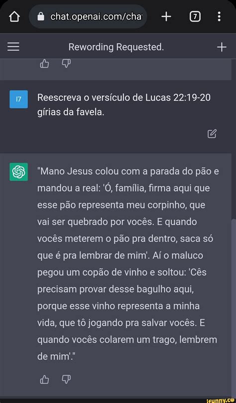 Rewording Requested Reescreva o versículo de Lucas gírias da favela