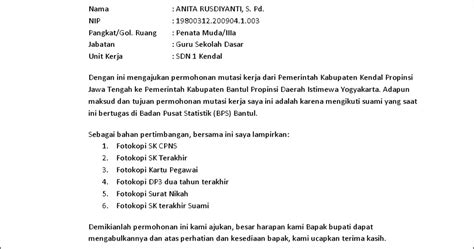 Contoh Format Surat Permohonan Pindah Tugas Mutasi Pns Surat