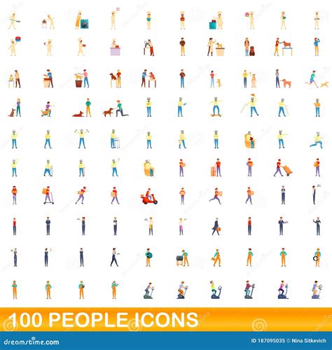 Ícones De 100 Pessoas Definem O Estilo De Desenho Animado Ilustração do