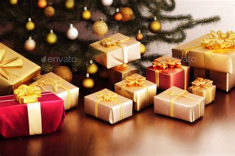 Christmas Present And Gift Boxes Under Christmas Tree Stock Photo By