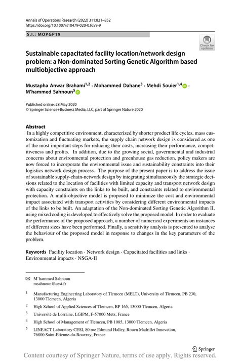 sustainable capacitated facility location network design problem a non dominated sorting