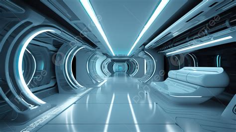 Futuristic Spaceship With White Light And Glass Corridors Background