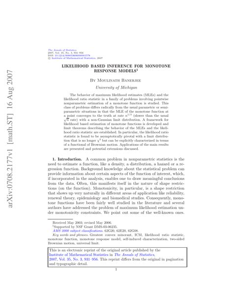 pdf likelihood based inference for monotone response models