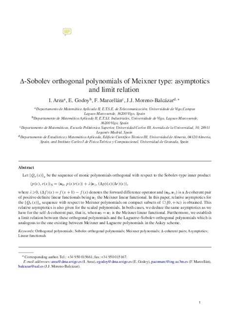pdf sobolev orthogonal polynomials of meixner type asymptotics and limit relation eduardo