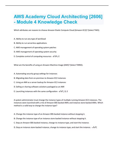 AWS Academy Cloud Architecting 2606 Module 4 Knowledge Check
