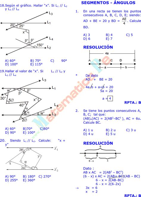 SEGMENTOS Y ÁNGULOS EJERCICIOS RESUELTOS DE GEOMETRÍA PLANA