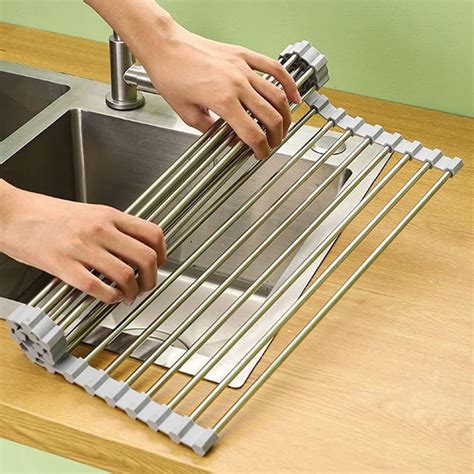 Escorredor Escorredores Multiuso Inox Dobrável Apoio Esteira Louça